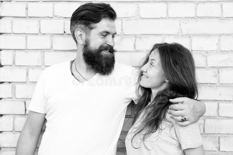 Love You So Much Sensual Couple In Love On Brick Wall Bearded Man Hugging Pretty Woman With