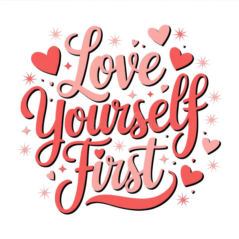 Love Yourself First is Written in Elegant, Bold Pink and Red Cursive ...