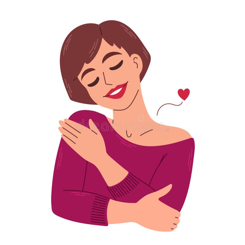 Love Yourself Woman Hugging Herself With Heart Love Your Body Concept Take Time For Your Self