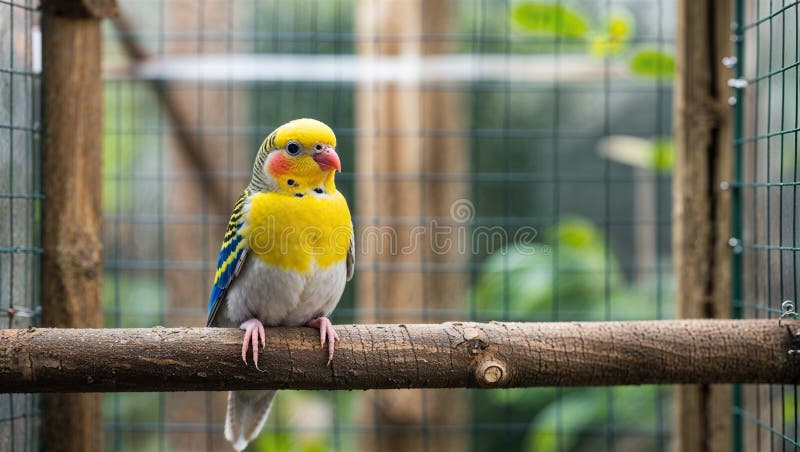 Lovebird Resting on Horizontal Perch Inside Backyard Aviary Stock ...