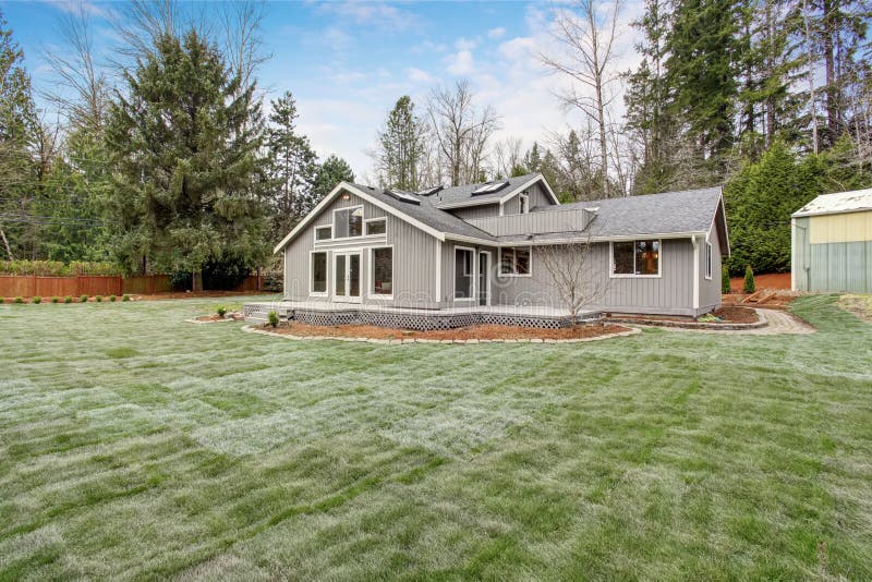 Lovely Back Yard with Porch, and Grass. Stock Image - Image of design ...