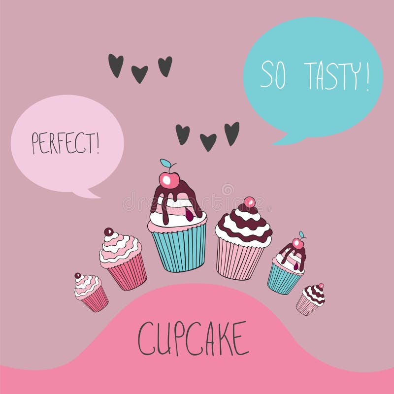 Lovely Beautiful Yummy Cartoon Cupcake Stock Vector - Illustration of ...