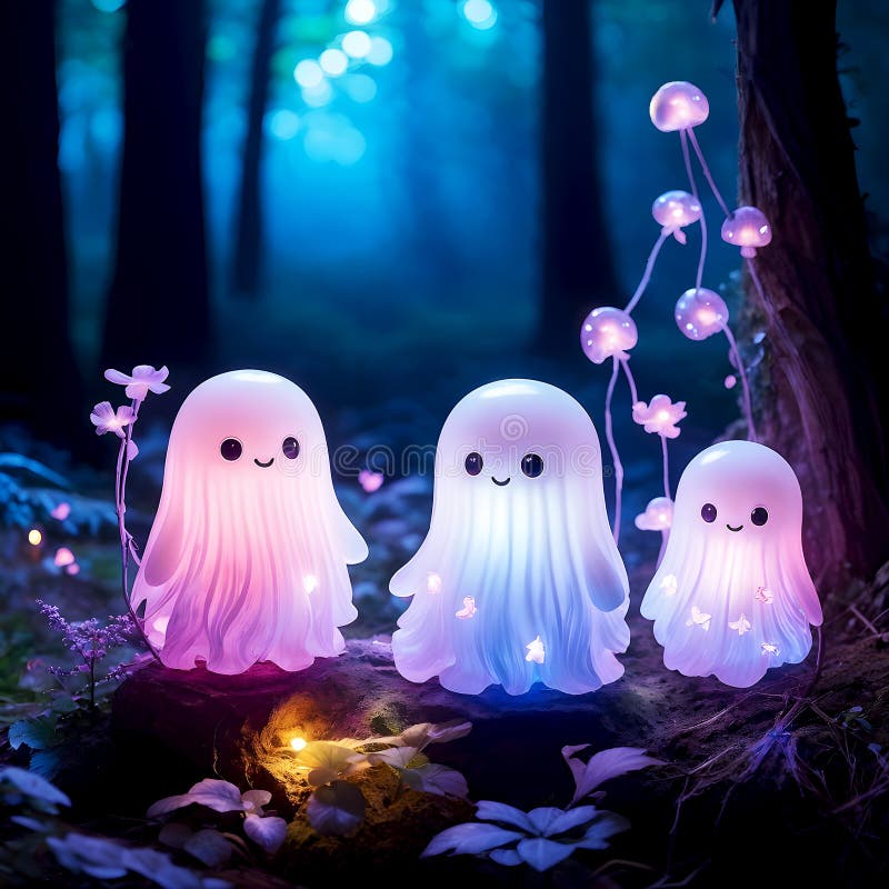Lovely Bioluminescent Ghostly Creatures Stock Illustration ...