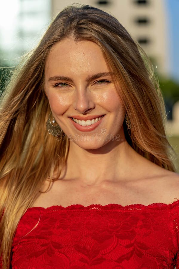 A Lovely Blonde Model Enjoys The Summer Weather In An Urban Environment Stock Image Image Of