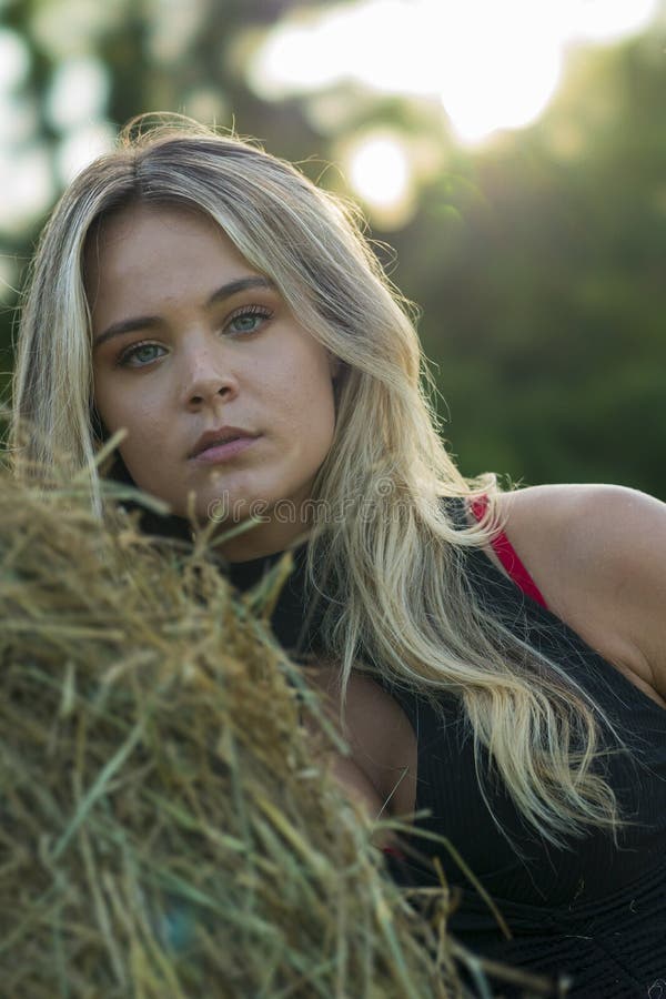 A Lovely Blonde Model Poses Outdoors In A Farm Environment Stock Image Image Of Dating