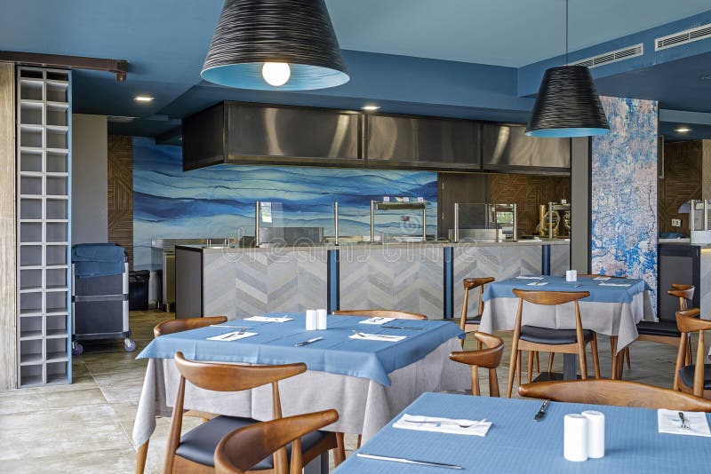 Blue Interior of Restaurant with Sea Theme 2 Stock Photo - Image of ...