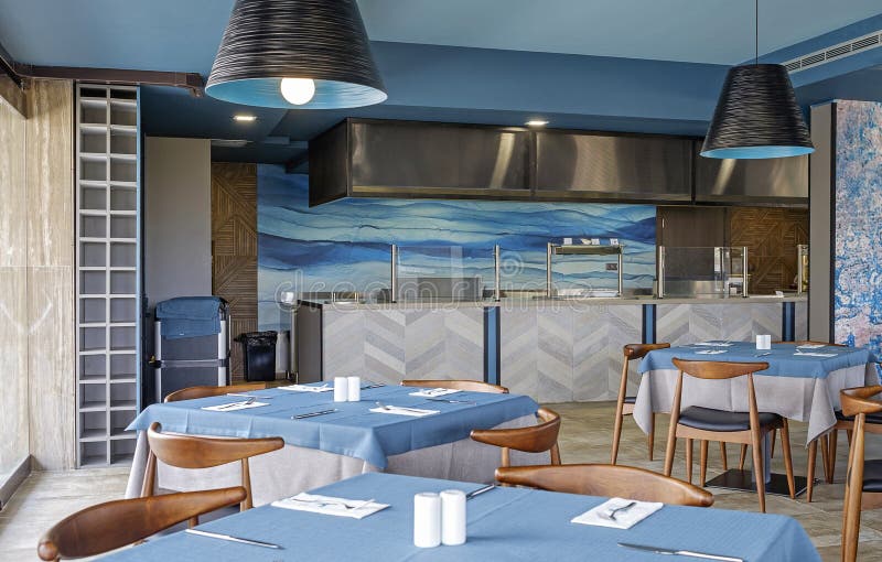 Blue Interior of Restaurant with Sea Theme 1 Stock Image - Image of ...