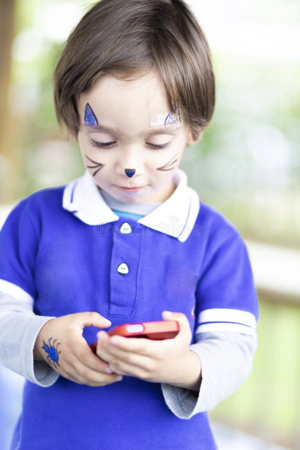 Lovely Boy Playing on Mobile Phone Stock Image - Image of online ...
