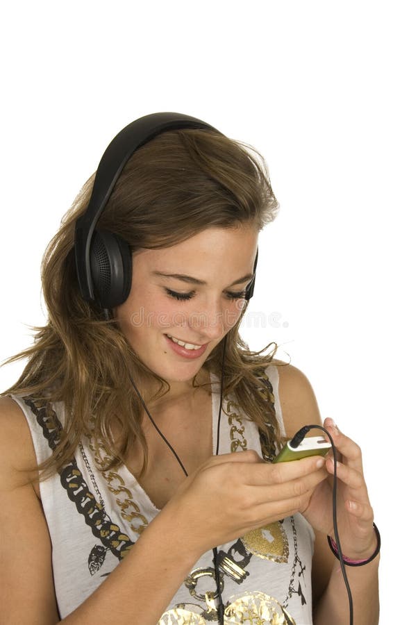 Lovely Brunette with MP3-player Stock Image - Image of smiling ...