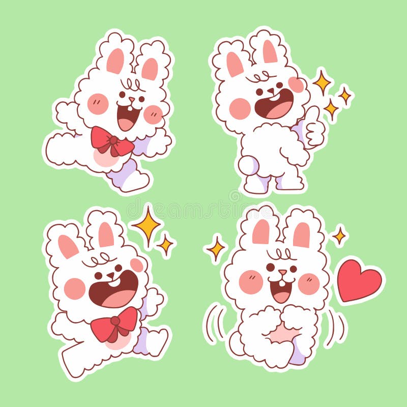 Lovely Bunny Greeting Sticker Set Doodle Illustration Stock Vector ...
