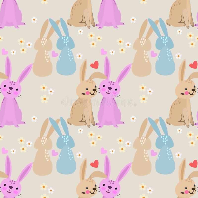 Lovely Cartoon Rabbit with Heart Shape Pattern. Stock Vector ...