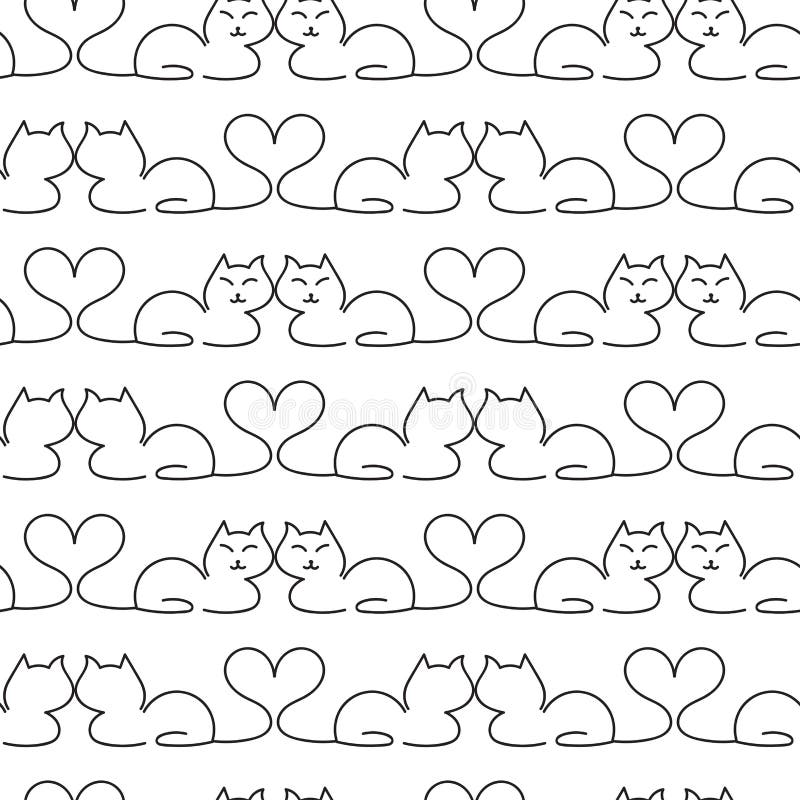 Cat Seamless Pattern Valentine Heart Kitten Vector Scarf Isolated ...