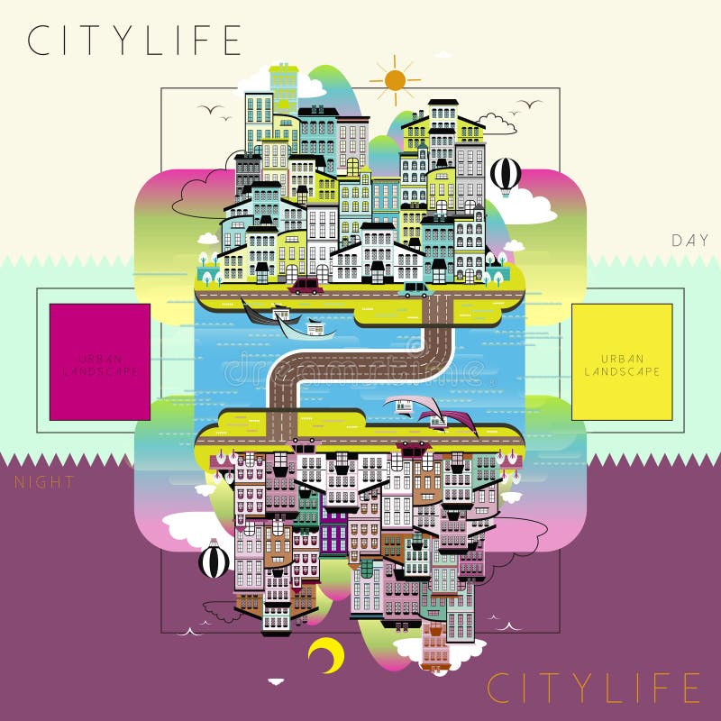 Lovely city life stock vector. Illustration of design - 66986825