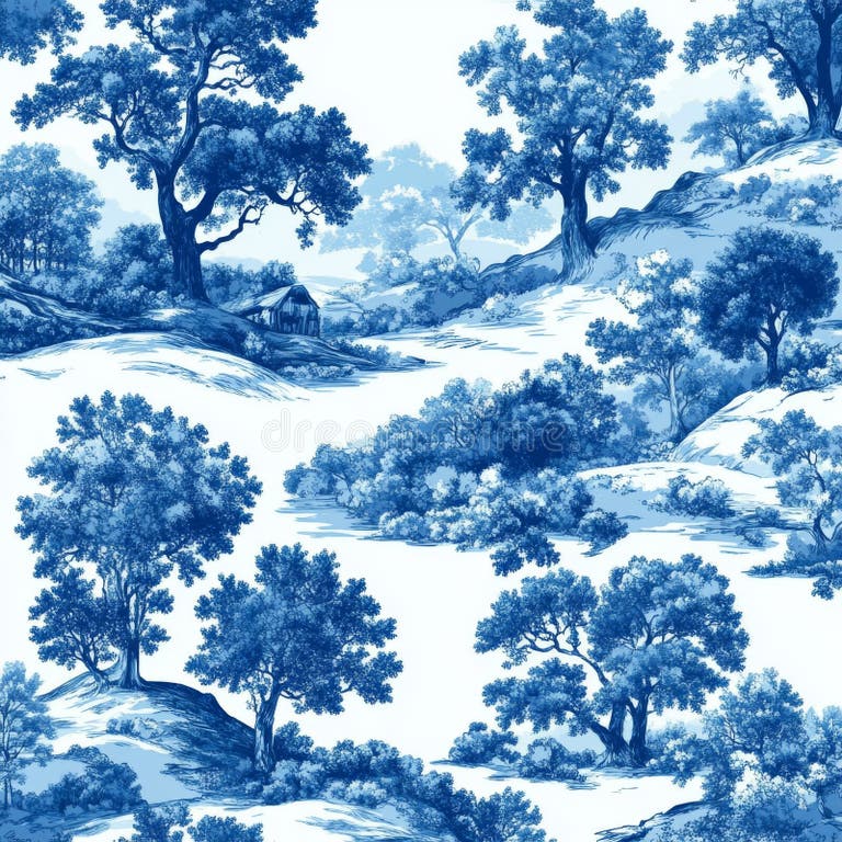 Lovely Continuous Pattern with Forest Trees Drawn by Hand. Stock ...