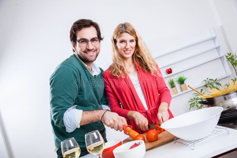 Lovely Couple Cooking Together Stock Photo - Image of beauty, human ...