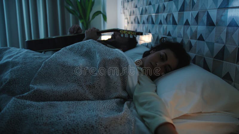 Lovely Couple Wake Up in the Double Bed of the House Stock Photo ...