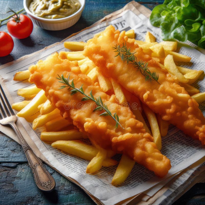 Lovely Crisp Fish and Chips Served on Paper Stock Illustration ...