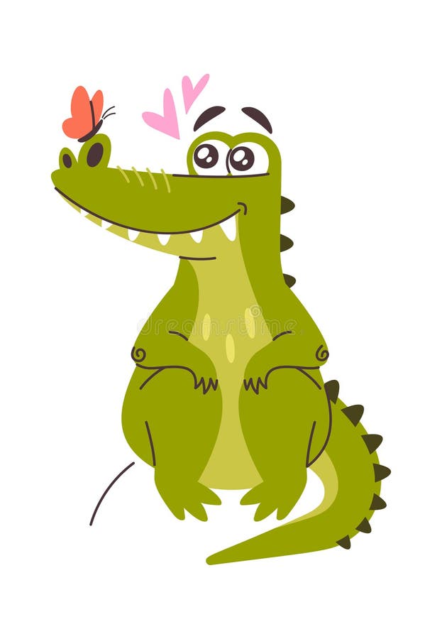 Lovely Crocodile Playing with Butterfly Stock Vector - Illustration of ...