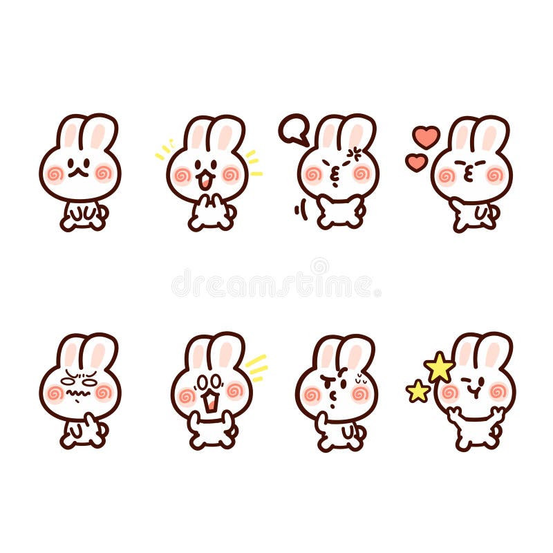 Lovely and Cute Little Rabbit Bunny Expression Doodle Sticker Set 1 ...