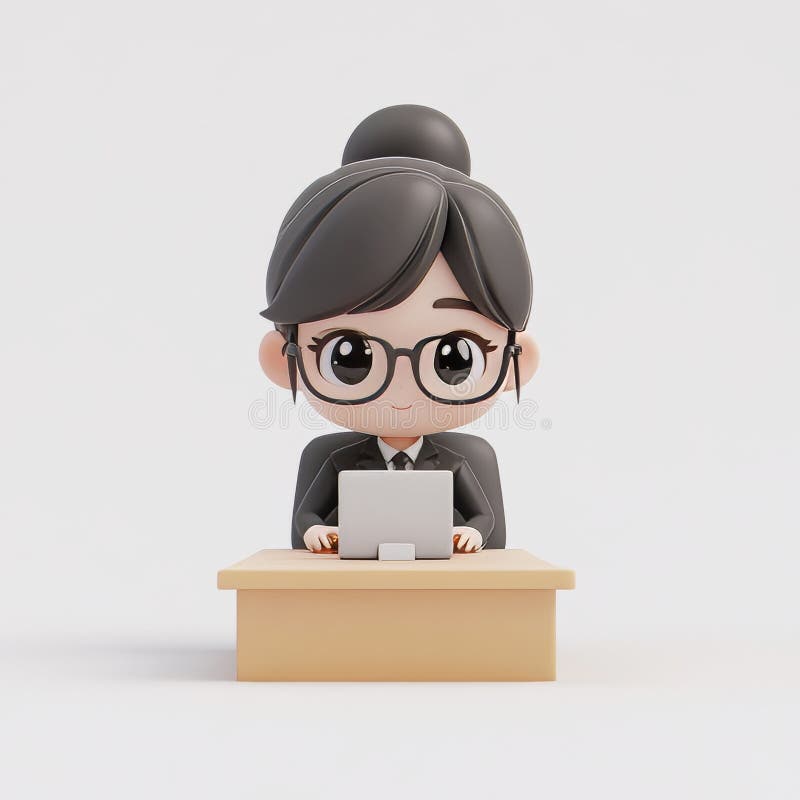 Lovely 3D Illustration of a Businesswoman Engaged in Computer Work ...