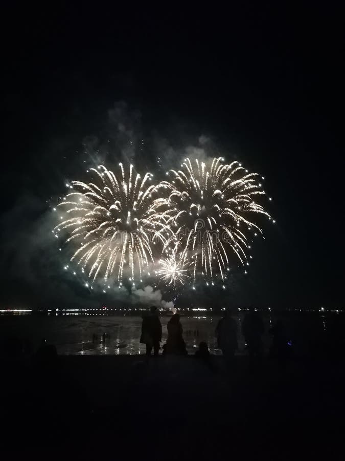 Lovely Fireworks Sparkling Night Time Beach Display Stock Image - Image ...