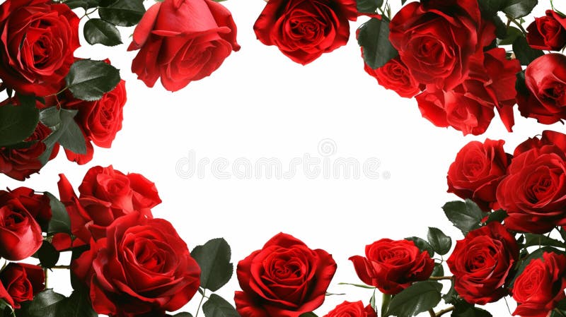 Lovely Floral Frame: Red Roses on White Background, Offering Creative ...