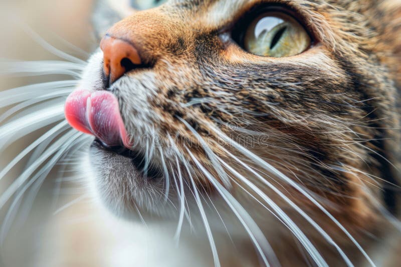 Lovely Fluffy Cat Licking Its Lip. Generative AI Stock Photo - Image of ...