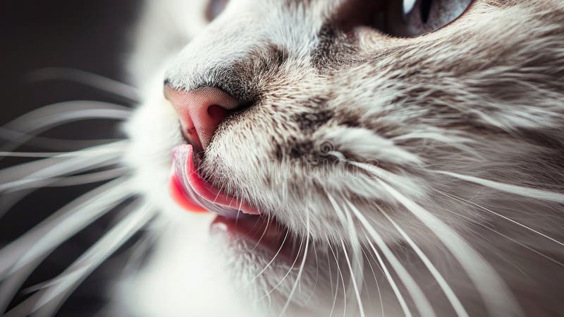 Lovely Fluffy Cat Licking Lips. Generative Ai Stock Illustration ...
