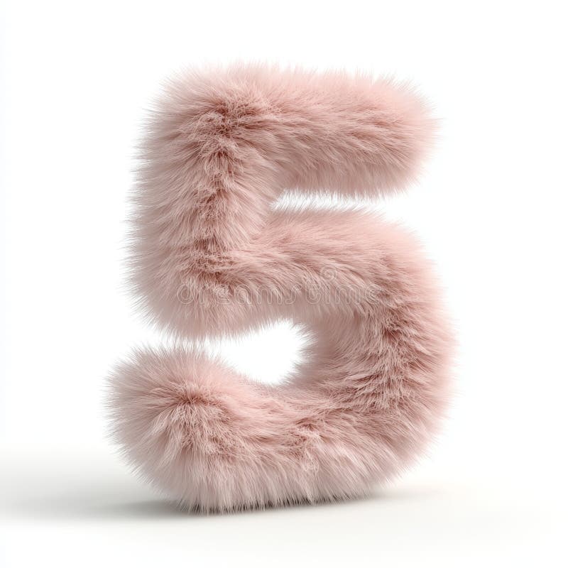Lovely Fluffy Letter 5 in Soft Light Pink Color Displayed on Pure White ...