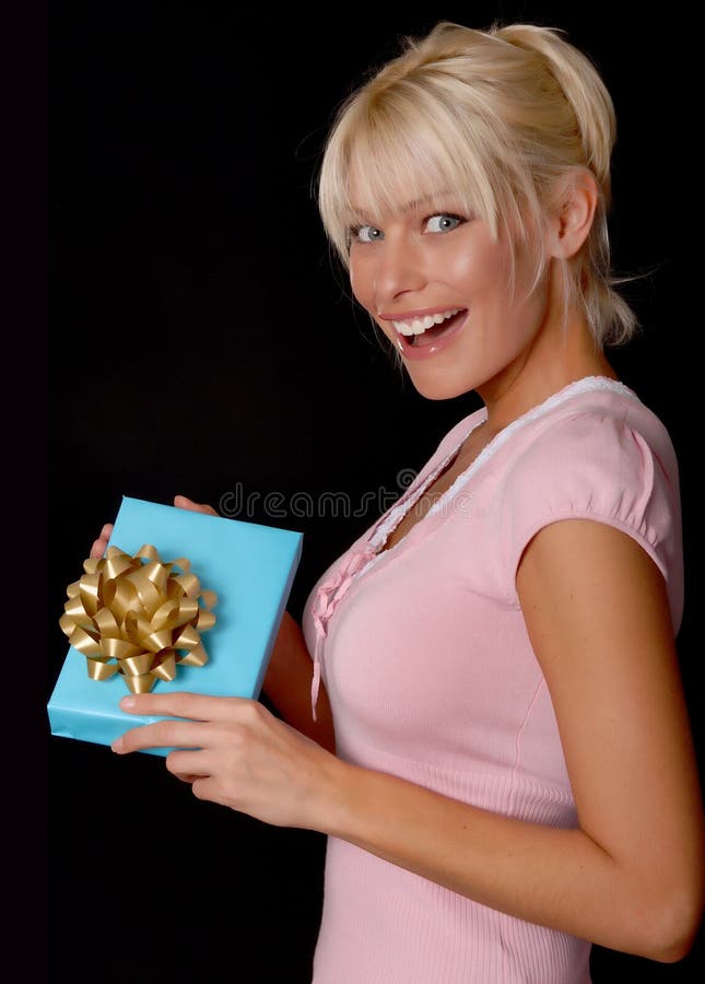 Lovely Girl with a Gift stock photo. Image of people - 10216174