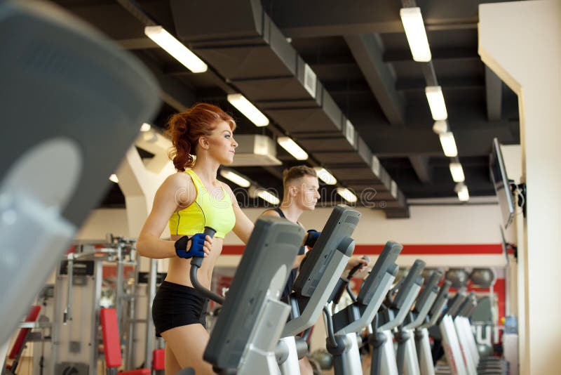 Lovely Girl Posing on Treadmill in Gym Stock Image - Image of adult ...