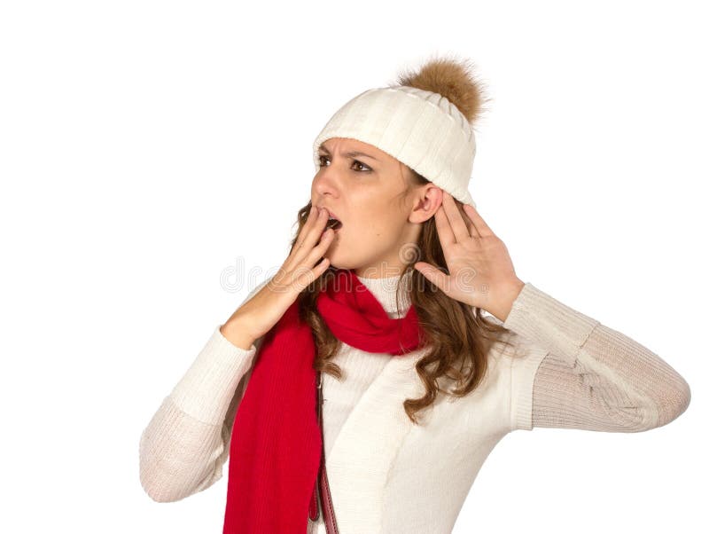 Lovely Girl Pretend To Hear Something Stock Image - Image of girl ...