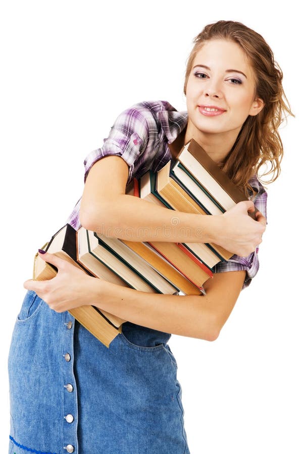 Lovely Girl with a Stack of Books Stock Image - Image of friendly ...