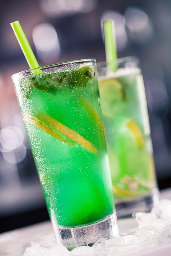 Lovely Green Color Glasses of Mojito Stock Photo - Image of fruits ...
