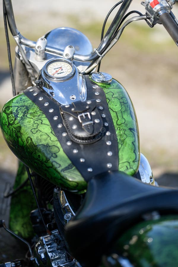A lovely green Motorcycle stock image. Image of motorcycle - 212927541