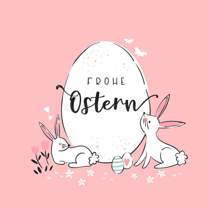 Lovely Hand Drawn Easter Designs with Text in German "Happy Easter ...