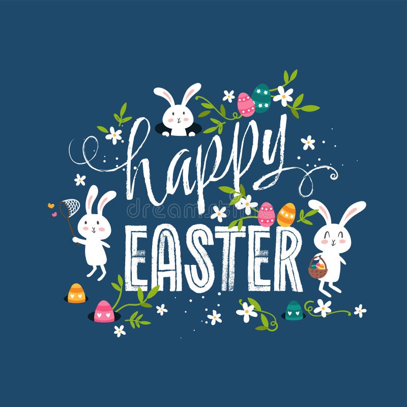Lovely Hand Drawn Easter Designs with Text "Happy Easter" Cute Hand ...