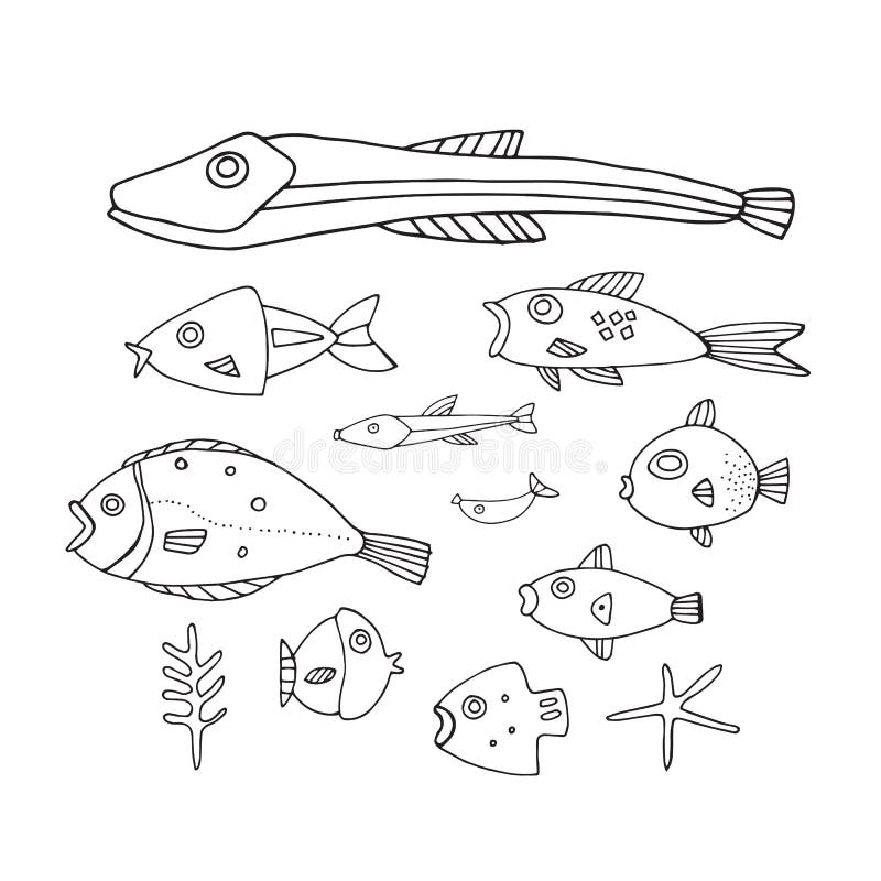 Lovely Hand Drawn Fish Collection Stock Illustration - Illustration of ...