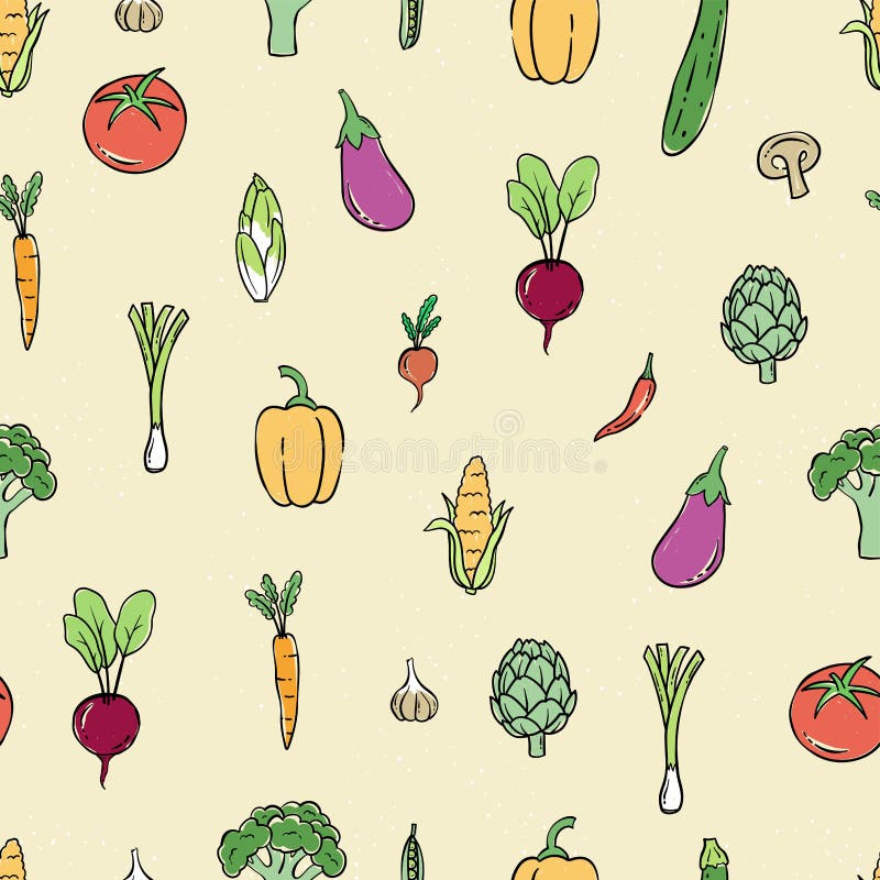 Lovely Hand Drawn Vegetables Seamless Pattern, Doodle Veggies, Great ...