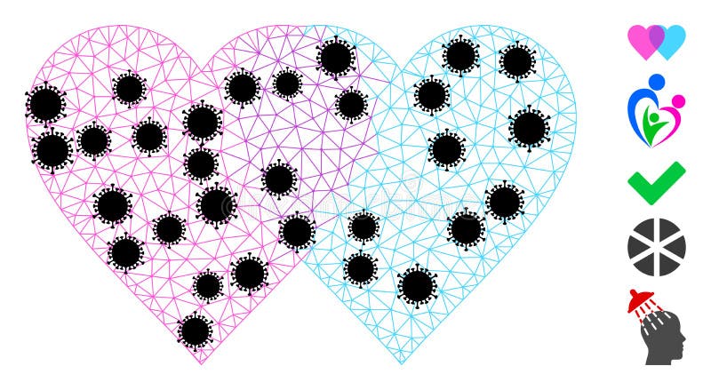Lovely Hearts Wireframe Mesh Pictogram with Infectious Items Stock ...