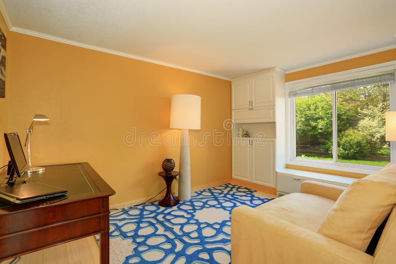 Lovely Home Office with Blue Decorative Rug. Stock Image - Image of ...