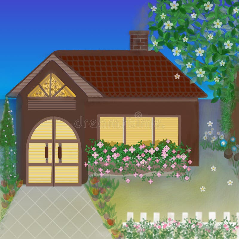 Lovely House in a Beautiful Flower Garden Stock Illustration ...