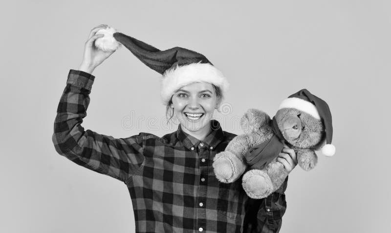 Lovely Hug Cute Toy Girl With Teddy Bear Charity And Kindness Christmas Spirit Playful Lady