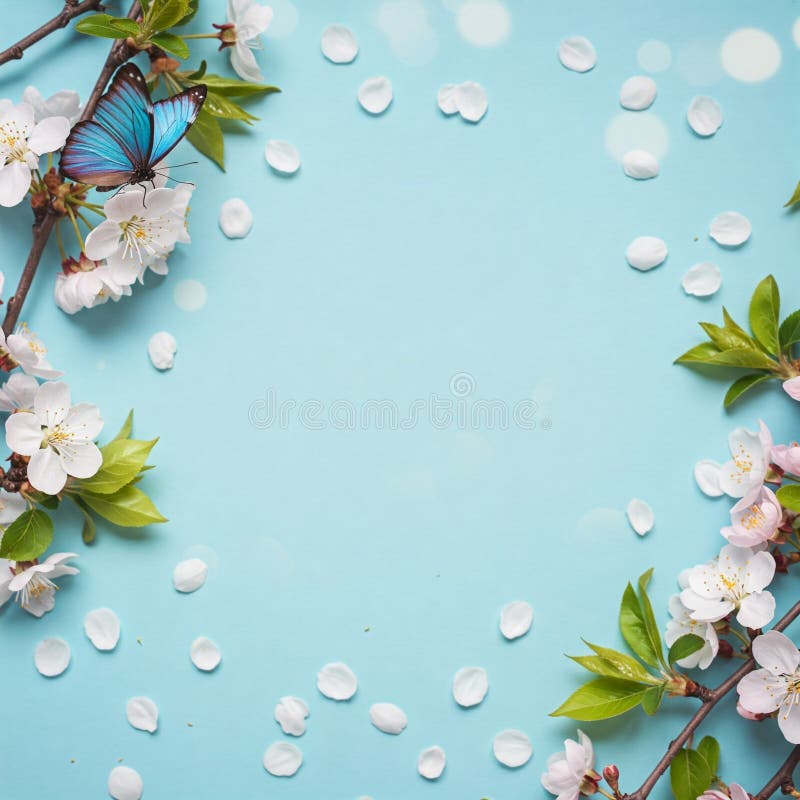 A Gentle Spring Background with Floral Accents and Butterfly Stock ...