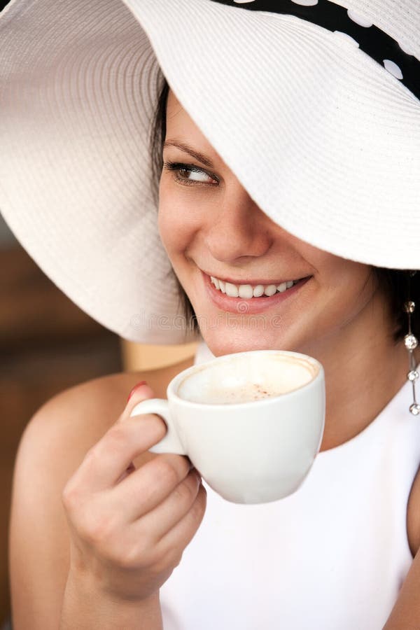 Lovely Lady with Coffee Cup Stock Photo - Image of design, dreaming ...