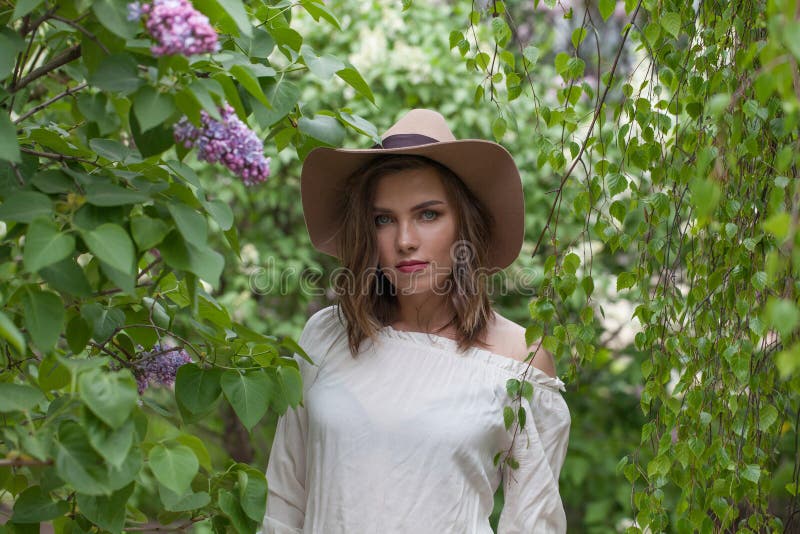 Lovely Lady Female Model in Spring Leaves Background Stock Photo ...