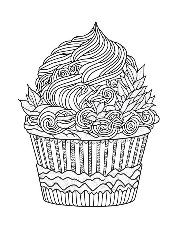 Large Cupcake Graphics for Coloring for Children and Adults Stock ...