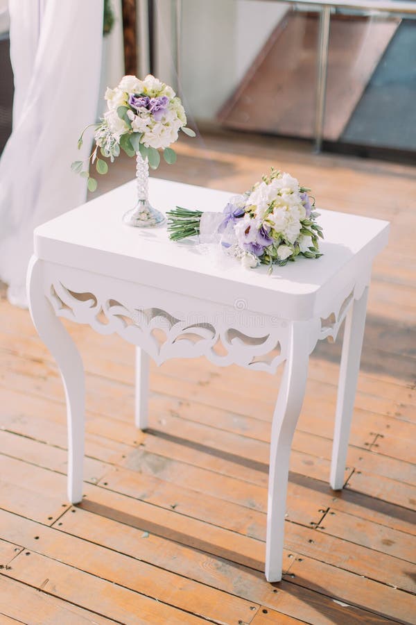 Lovely Little Table with Little Colourful Bouquets on it. Stock Image ...