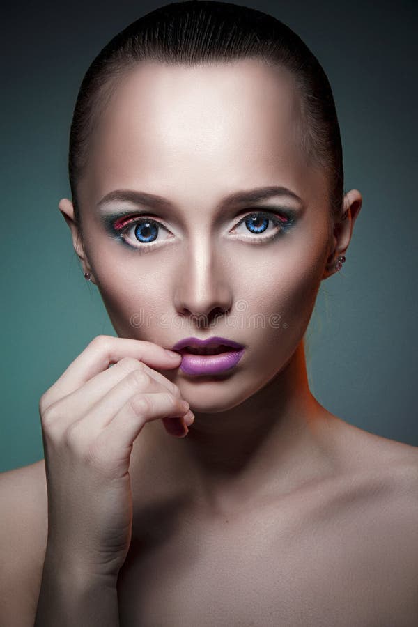 Lovely Makeup on Face Beautiful Girl Stock Photo - Image of caucasian ...