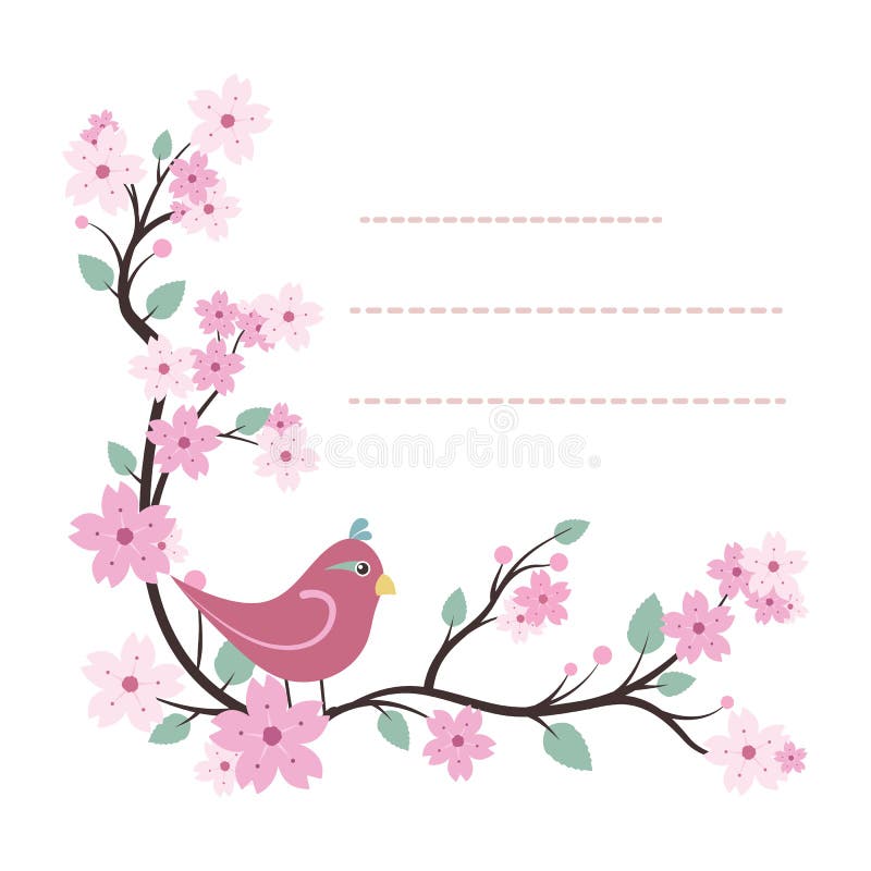 Lovely Notepad Template with Bird and Flower Design Stock Vector ...